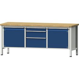 ANKE Werkbank, Gestellbauweise Serie V, 2 Türen 540 mm, 3 Schubladen, Buche massiv, Teilauszug