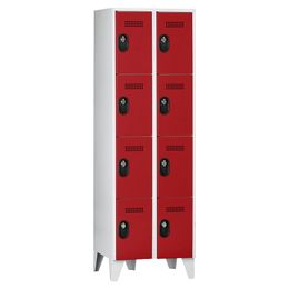 Wolf 4er-Schließfachschrank Köln, 2 Abteile, lichtgrau / feuerrot, 600 mm