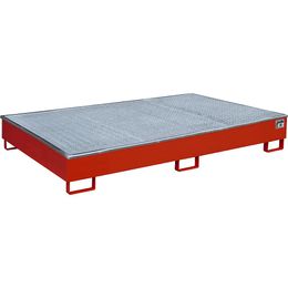 eurokraft pro Regal-Bodenwanne mit PE-Einsatz, mit Rost, 1000 l, LxBxH 2165 x 1315 x 510 mm, rot