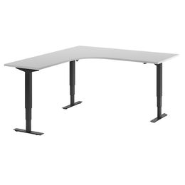 Schreibtisch Atlanta, elektrisch höhenverstellbar, L-Form, BxT 1800 x 2000 mm, lichtgrau/schwarz, links kaiserkraft