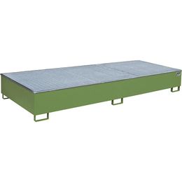 eurokraft pro Regal-Bodenwanne mit PE-Einsatz, mit Rost, 1000 l, LxBxH 3265 x 1315 x 385 mm, grün