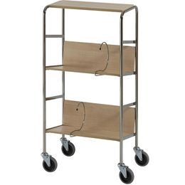 HelgeNyberg Aktenordnerwagen mit Ablageboden, verchromt, 3 Etagen, LxBxH 550 x 340 x 1060 mm, Birke-Dekor, ab 5 Stk