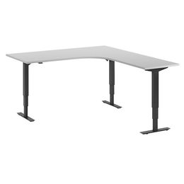 Schreibtisch Atlanta, elektrisch höhenverstellbar, L-Form, BxT 1800 x 2000 mm, lichtgrau/schwarz, rechts kaiserkraft