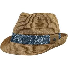 P.A.C. Blues Trilby Straw Hat dark beige/blue leaves - Gr&ouml;&szlig;e S/M 30541002