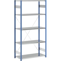 eurokraft pro Fachboden-Steckregal, blau / verzinkt, Regalhöhe 2350 mm, Fachbodenbreite 1215 mm, Grundregal, Fachbodentiefe 550 mm
