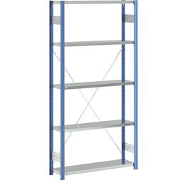 eurokraft pro Fachboden-Steckregal, blau / verzinkt, Regalhöhe 2350 mm, Fachbodenbreite 1215 mm, Grundregal, Fachbodentiefe 350 mm