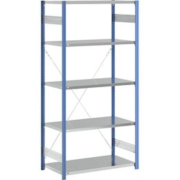 eurokraft pro Fachboden-Steckregal, blau / verzinkt, Regalhöhe 2350 mm, Fachbodenbreite 1215 mm, Grundregal, Fachbodentiefe 650 mm