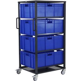 eurokraft pro Euro-Transportwagen CustomLine, für Behälter-LxB 800 x 600 mm, grau, mit 4 Kästen, 320 mm hoch