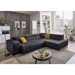 Ecksofa DIE PLANBAR "MP-IN15053 L-Form breiter Schenkel", grau (anthrazit), B:323cm H:73cm T:222cm, Sofas, Ecksofa, wahlweise mit Kopfteilverstellung und manueller Vorziehbank