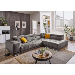 Ecksofa DIE PLANBAR "MP-IN15053 L-Form breiter Schenkel", grau, B:323cm H:73cm T:222cm, Sofas, Ecksofa, wahlweise mit Kopfteilverstellung und manueller Vorziehbank