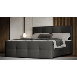 Boxspringbett FORTE "Eve inkl. zwei Bettkästen und Kaltschaum Topper", grau (dunkelgrau), B:146cm L:225cm, Komplettbetten, und einer 7-Zonen-Tonnentaschen-Federkernmatratze (H3)