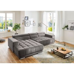 Ecksofa DIE PLANBAR "MP-IN15053 L-Form extra breiter Schenkel", grau, B:329cm H:73cm T:190cm, 100% Polyester, Sofas, Ecksofa, mit Kopfteilverstellung, wahlweise mit manueller Vorziehbank