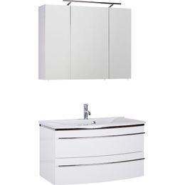 Badmöbel-Set SAPHIR "3040", weiß (weiß glanz, weiß glanz), B:90cm, Kastenmöbel-Sets, Breite 90 cm