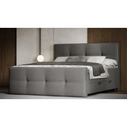 Boxspringbett FORTE "Eve inkl. zwei Bettkästen und Kaltschaum Topper", grau (anthrazit), B:146cm L:225cm, Komplettbetten, und einer 7-Zonen-Tonnentaschen-Federkernmatratze (H3)