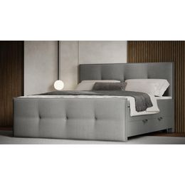 Boxspringbett FORTE "Eve inkl. zwei Bettkästen und Kaltschaum Topper", grau (hellgrau), B:146cm L:225cm, Komplettbetten, und einer 7-Zonen-Tonnentaschen-Federkernmatratze (H3)
