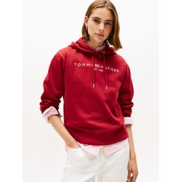 Kapuzensweatshirt Tommy Hilfiger "MDRN REG CORP LOGO HOODIE", Damen, Gr. L (40), rot (regatta rot), Sweatware, Obermaterial: 63% Baumwolle, 37% Polyester, unifarben, regular fit hüftlang, Bündchen, Sweatshirts, mit gesticktem Logo-Schriftzug