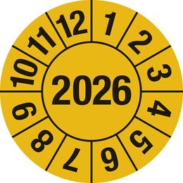 Prüfplakette, Jahreszahl 4-stellig, Dokumentenfolie, Ø 30 mm, VE 10 Stk, 2026, gelb kaiserkraft