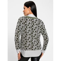 Heine 2-in-1-Pullover in khaki-ecru-gemustert | Gr.: 38