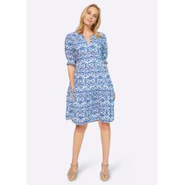 Heine Webkleid in ecru-royalblau-gemustert | Gr.: 34