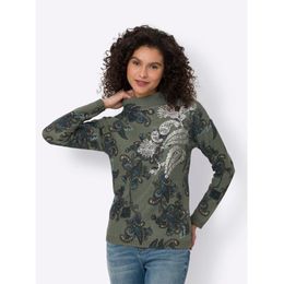 Heine Pullover in khaki-aqua-bedruckt | Gr.: 36