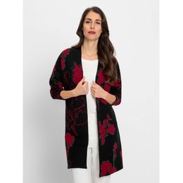 Heine Jacquardstrickjacke in schwarz-kirsche-gemustert | Gr.: 36