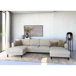 Home Affaire Wohnlandschaft »Booster Couch wahlweise mit Schlaffunktion und Bettkasten-auch in Cord« Sofa in U-Form, Breite 305 cm wollweiß