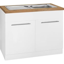 Wiho-Küchen WIHO KÜCHEN Spülenschrank »Unna« 100 cm breit Front und Korpus: weiß, Arbeitsplatte: Kastelleiche