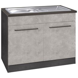 KOCHSTATION Spülenschrank »KS-Tulsa« 100 cm breit, 2 Türen, Metallgriff, MDF Front, inkl. Einbauspüle betonfarben hell grafit