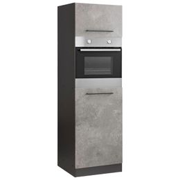 KOCHSTATION Backofen/K&uuml;hlumbauschrank &raquo;KS-Tulsa&laquo; 60 cm breit, 200 cm hoch, mit Nischenma&szlig; 88 cm grau