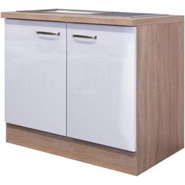 Flex-Well Sp&uuml;lenschrank &raquo;Florenz&laquo; (B x H x T) 100 x 86 x 60 cm, inkl. Einbausp&uuml;le Hochglanz Wei&szlig; / Sonoma Eiche Sonoma Eiche