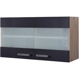 Flex-Well Glash&auml;ngeschrank &raquo;Antigua&laquo; (B x H x T) 100 x 54, 8 x 32 cm, mit Stollenglast&uuml;ren Anthrazit / San Remo Eiche San Remo Eiche