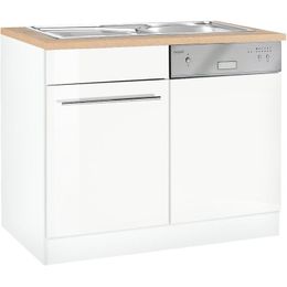 KOCHSTATION Spülenschrank »KS-Eton« Breite 110 cm, inkl. Tür/Sockel für Geschirrspüler Weiß Hochglanz weiß