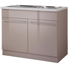 Wiho-K&uuml;chen WIHO K&Uuml;CHEN Sp&uuml;lenschrank &raquo;Chicago&laquo; 100 cm breit, inkl. Einbausp&uuml;le aus Edelstahl Front: Tr&uuml;ffel Glanz, Korpus: Tr&uuml;ffel. Arbeitsplatte: Canvas Grau