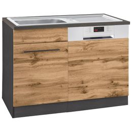 KOCHSTATION Sp&uuml;lenschrank &raquo;KS-Tulsa&laquo; 110 cm breit, inkl. T&uuml;r/Sockel f&uuml;r Einbaugeschirrsp&uuml;ler, Metallgriff braun