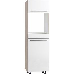 Optifit Backofen/K&uuml;hlumbauschrank &raquo;Bern&laquo; 60 cm breit, 212 cm hoch, mit h&ouml;henverstellbaren Stellf&uuml;&szlig;en wei&szlig; Hochglanz/akaziefarben akaziefarben