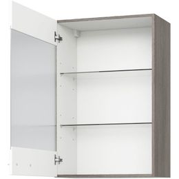 KOCHSTATION Glash&auml;ngeschrank &raquo;KS-Trea OG60-90&laquo; inklusive zwei Glaseinlegeb&ouml;den, Breite 60 cm, H&ouml;he 90 cm wei&szlig;/eichefarben grau eichefarben grau