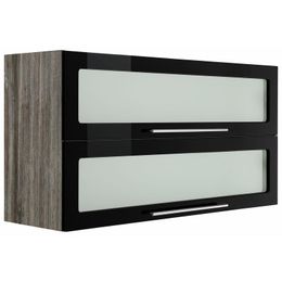 KOCHSTATION Glash&auml;ngeschrank &raquo;KS-Samos&laquo; mit 2 Klappen schwarz Hochglanz/Eiche vintage eichefarben vintage