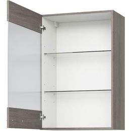 KOCHSTATION Glash&auml;ngeschrank &raquo;KS-Trea OG60-90&laquo; inklusive zwei Glaseinlegeb&ouml;den, Breite 60 cm, H&ouml;he 90 cm eichefarben grau