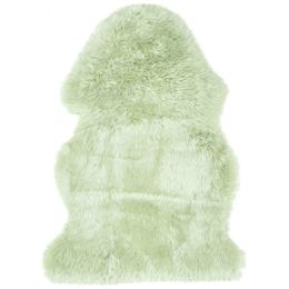Theko Fellteppich &raquo;Shaun&laquo; fellf&ouml;rmig 70 mm H&ouml;he echtes Lammfell, ideal im Wohnzimmer & Schlafzimmer hellgr&uuml;n Obermaterial: 100% Schaffell B : 68 cm...