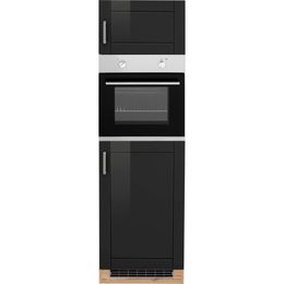 KOCHSTATION Backofenumbauschrank &raquo;KS-Tinnum&laquo; 60 cm breit, 200 cm hoch, Metallgriffe, MDF Fronten, f&uuml;r Backofen schwarz wotaneiche