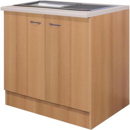 Flex-Well Sp&uuml;lenschrank &raquo;Nano&laquo; (B x H x T) 100 x 85/86 x 60 cm, inkl. Einbausp&uuml;le Buche Nachbildung