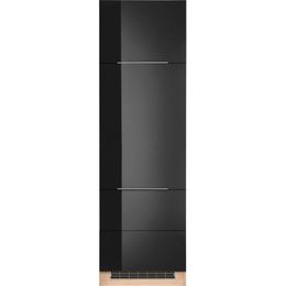 KOCHSTATION K&uuml;hlumbauschrank &raquo;KS-Brindisi&laquo; 60 cm breit, 200 cm hoch, hochwertige MDF Fronten schwarz Hochglanz/eiche sonoma eiche sonoma