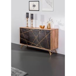 GUTMANN FACTORY Sideboard &raquo;Lennon&laquo; Kommode mit Echtsteinfurnier und Messingapplikationen schwarz