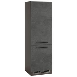 KOCHSTATION K&uuml;hlumbauschrank &raquo;KS-Tulsa&laquo; 60 cm breit, 200 cm hoch, 2 T&uuml;ren, schwarzer Metallgriff, MDF Front grau