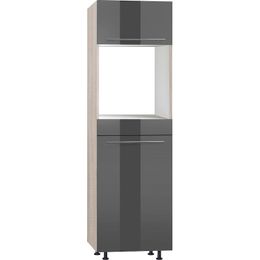 Optifit Backofen/K&uuml;hlumbauschrank &raquo;Bern&laquo; 60 cm breit, 212 cm hoch, mit h&ouml;henverstellbaren Stellf&uuml;&szlig;en grau Hochglanz/akaziefarben akaziefarben