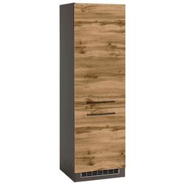 KOCHSTATION K&uuml;hlumbauschrank &raquo;KS-Tulsa&laquo; 60 cm breit, 200 cm hoch, 2 T&uuml;ren, schwarzer Metallgriff, MDF Front wotaneiche grafit