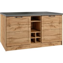 KOCHSTATION K&uuml;cheninsel &raquo;KS-Lani, Breite 153 cm, mit Flaschenregal&laquo; MDF-Fronten, Arbeitsplatte 38mm stark K&uuml;che: natur + Front: wotaneiche +...