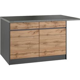 KOCHSTATION K&uuml;cheninsel &raquo;KS-Riesa&laquo; Breite 153 cm, Tiefe 100 cm, MDF-Fronten K&uuml;che: natur + Front: wotaneiche + Korpus: grafitgrau +...