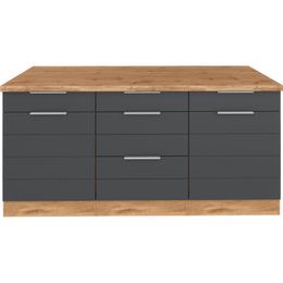 KOCHSTATION Unterschrank &raquo;KS-Luhe&laquo; 180 cm breit, f&uuml;r viel Stauraum, MDF-Fronten mit waagerechter Lisene grau MDF