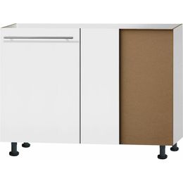 Optifit Eckunterschrank »Bern« 100 cm breit, mit 1 Tür mit höhenverstellbaren Füßen, mit Metallgriff weiß Hochglanz/weiß